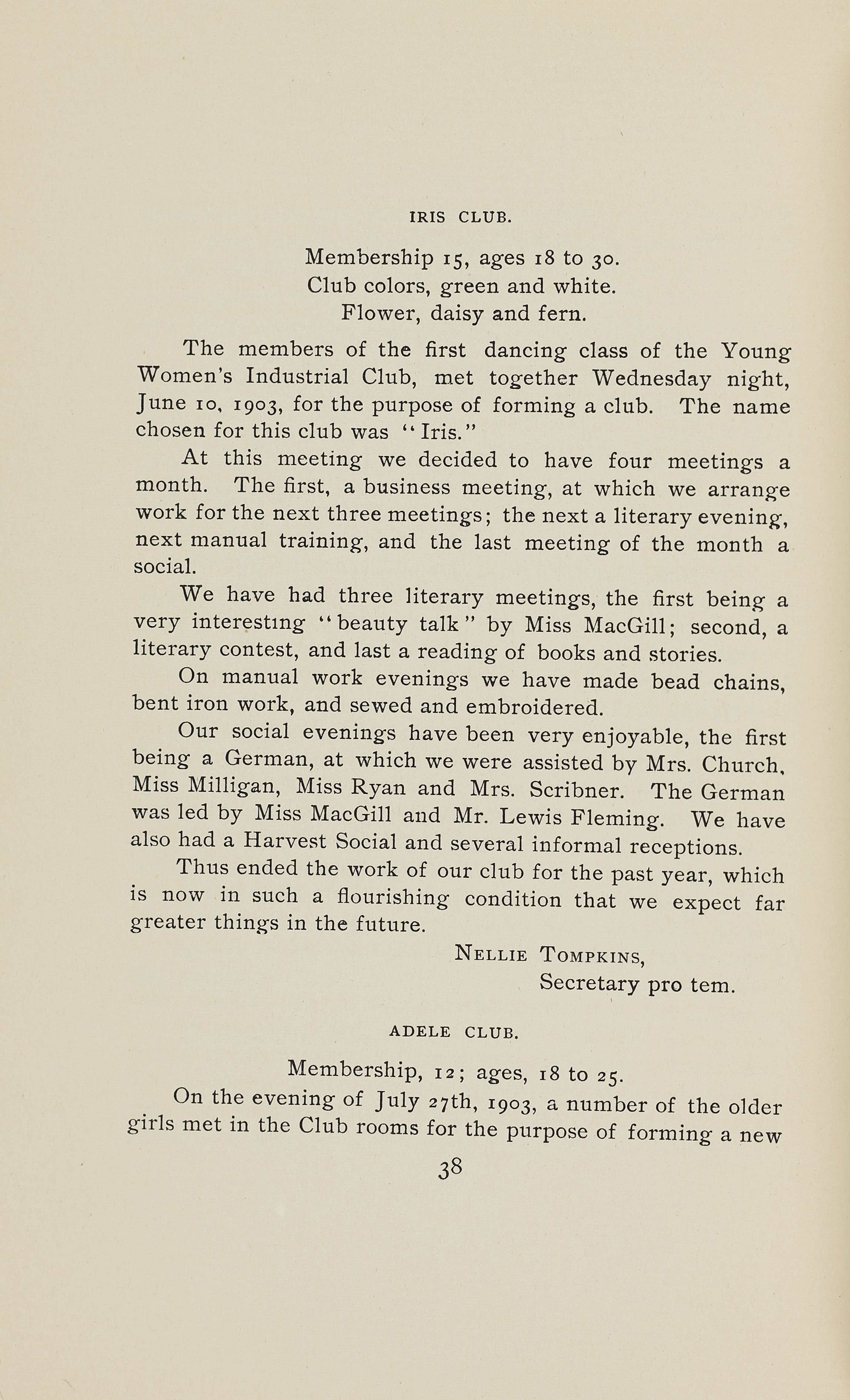 Year book of the Young Women's Industrial Club of Saratoga Springs, N.Y.