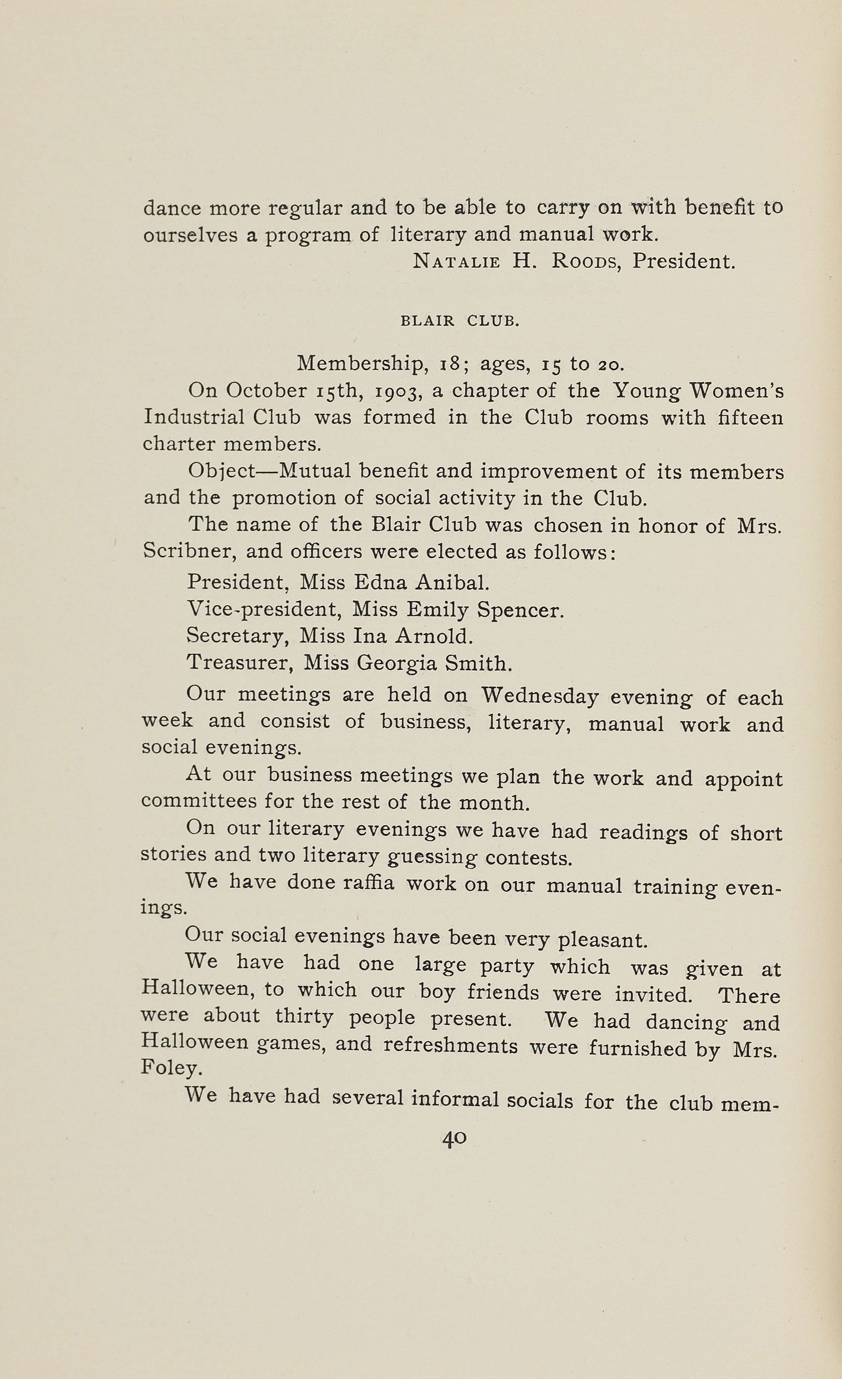 Year book of the Young Women's Industrial Club of Saratoga Springs, N.Y.